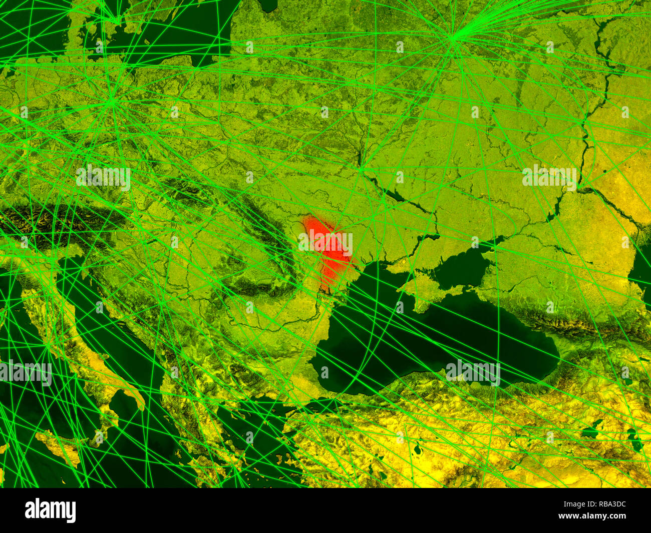 Moldova on digital map with networks. Concept of international travel ...