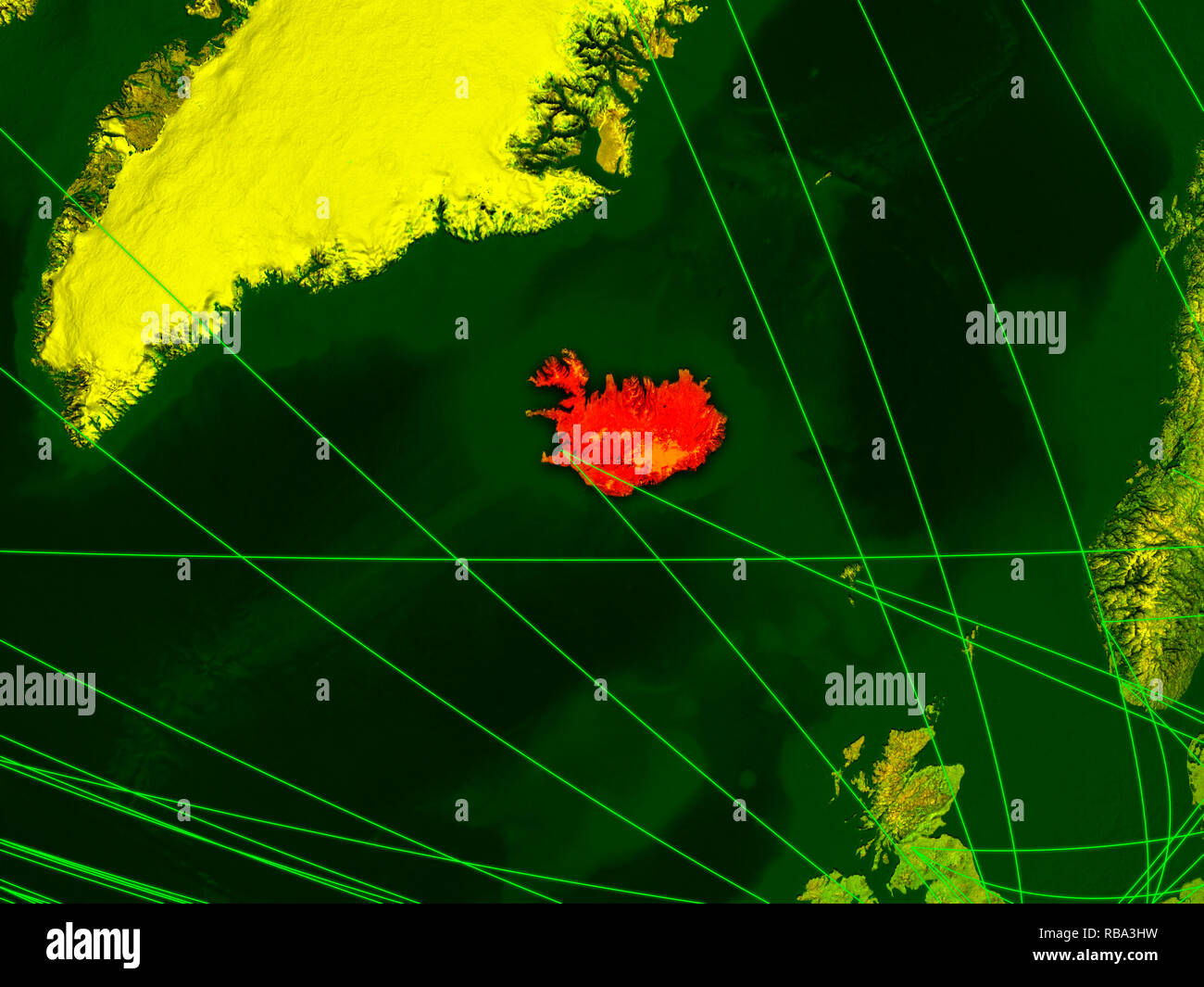 Iceland on digital map with networks. Concept of international travel ...