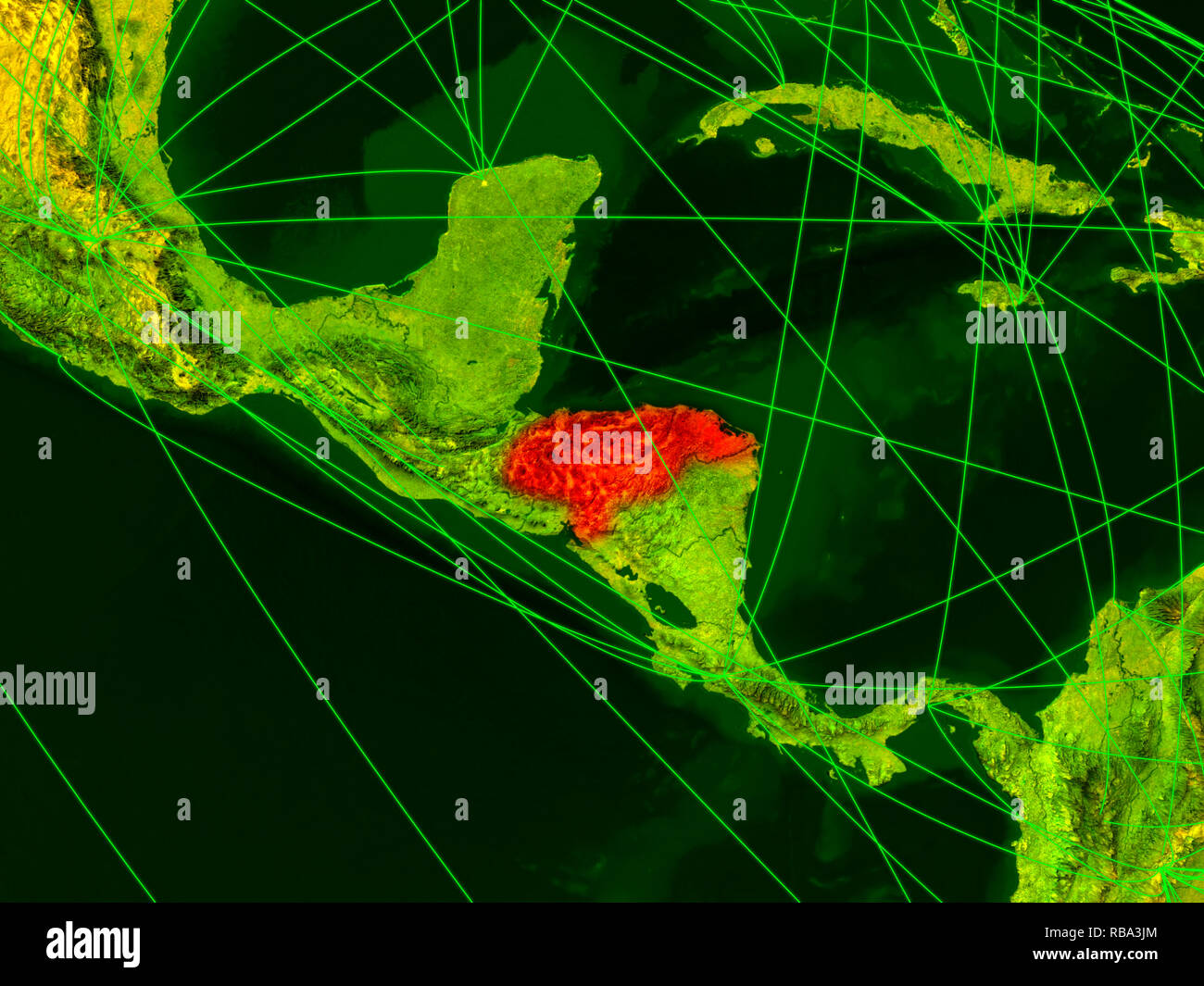 Honduras on digital map with networks. Concept of international travel ...