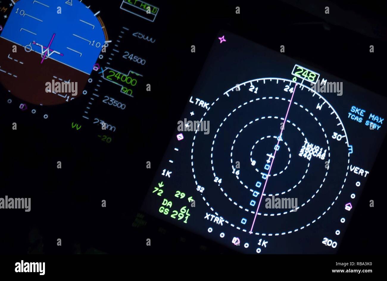 A radar on a C-17 Globemaster III shows nine aircraft flying in ...