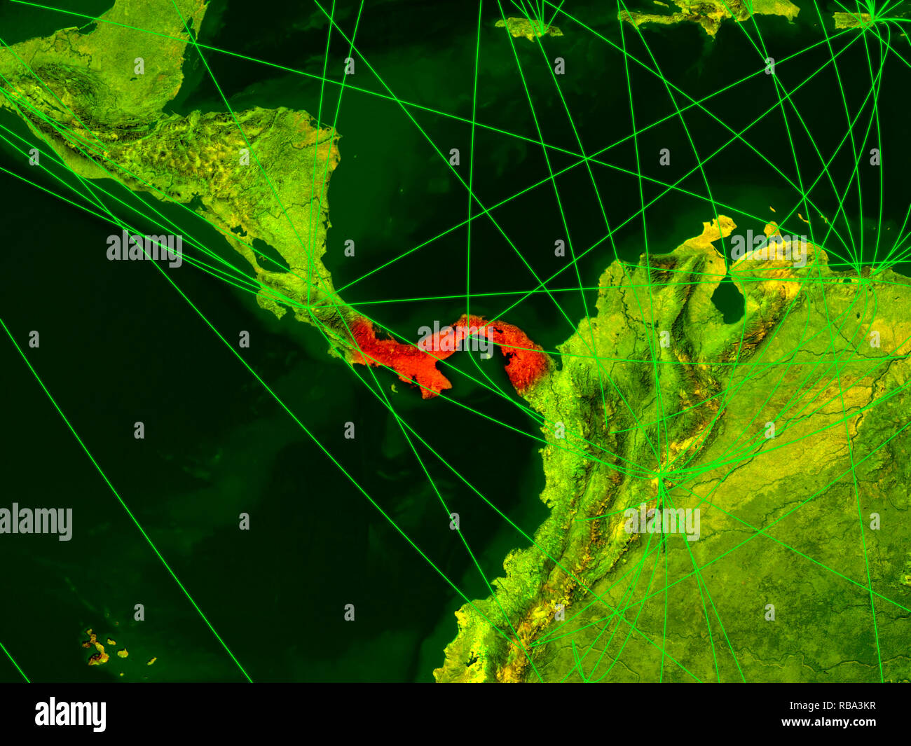 Panama on digital map with networks. Concept of international travel ...
