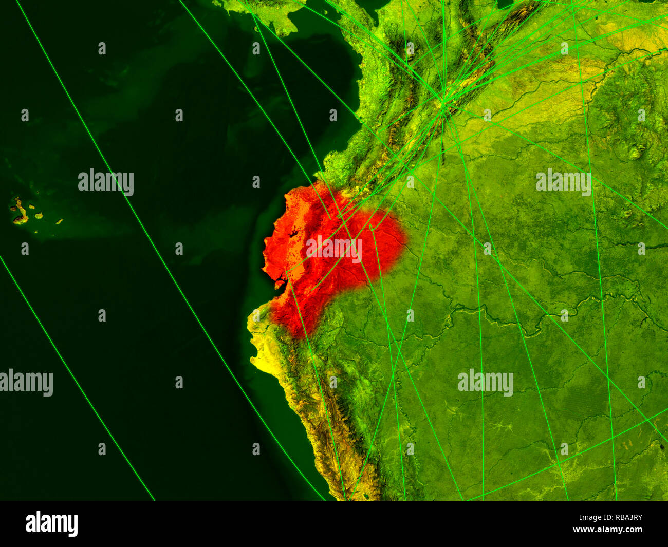 Ecuador on digital map with networks. Concept of international travel ...