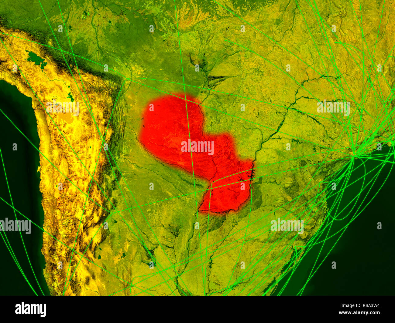 Paraguay on digital map with networks. Concept of international travel ...