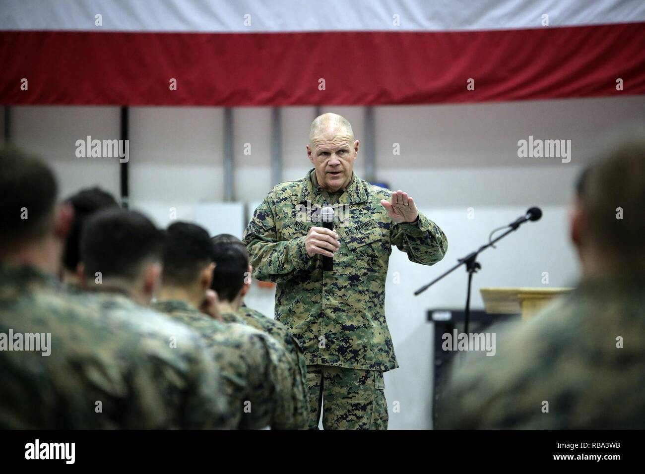 General Robert Neller, the commandant of the Marine Corps, speaks to ...