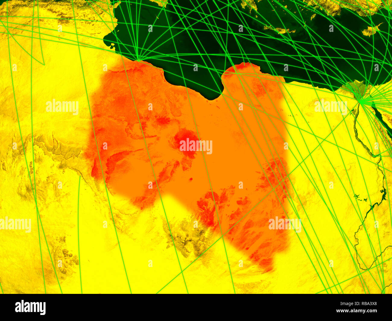Libya on digital map with networks. Concept of international travel ...