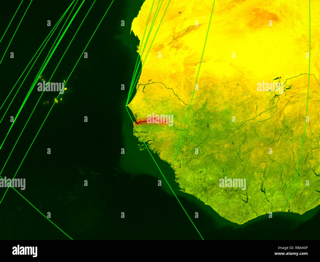 Gambia on digital map with networks. Concept of international travel ...
