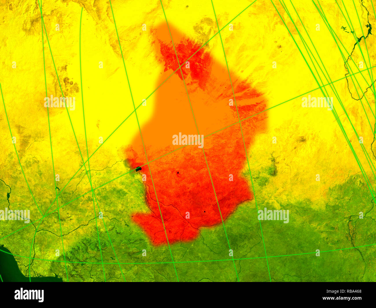 Chad on digital map with networks. Concept of international travel ...