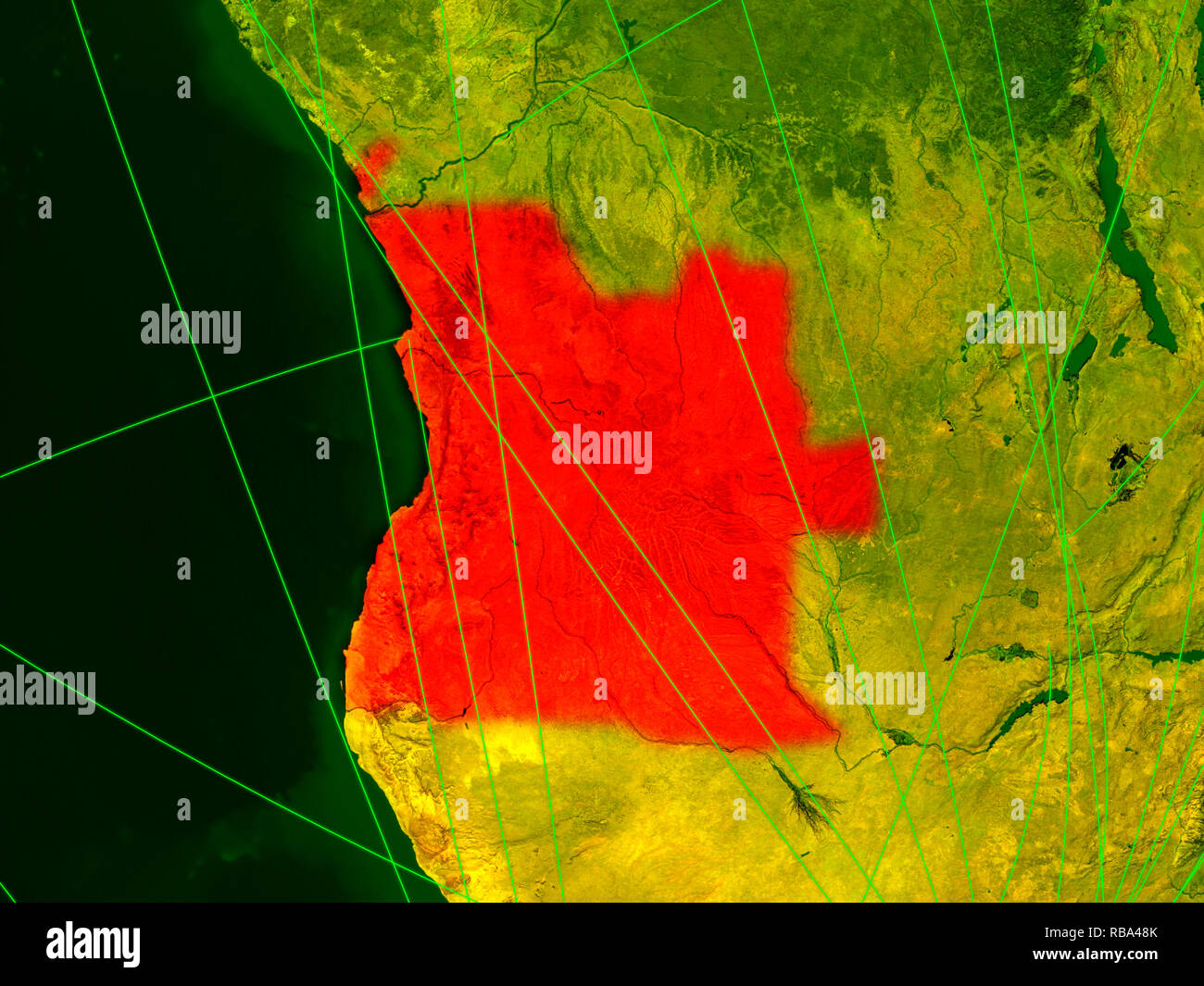 Angola on digital map with networks. Concept of international travel ...