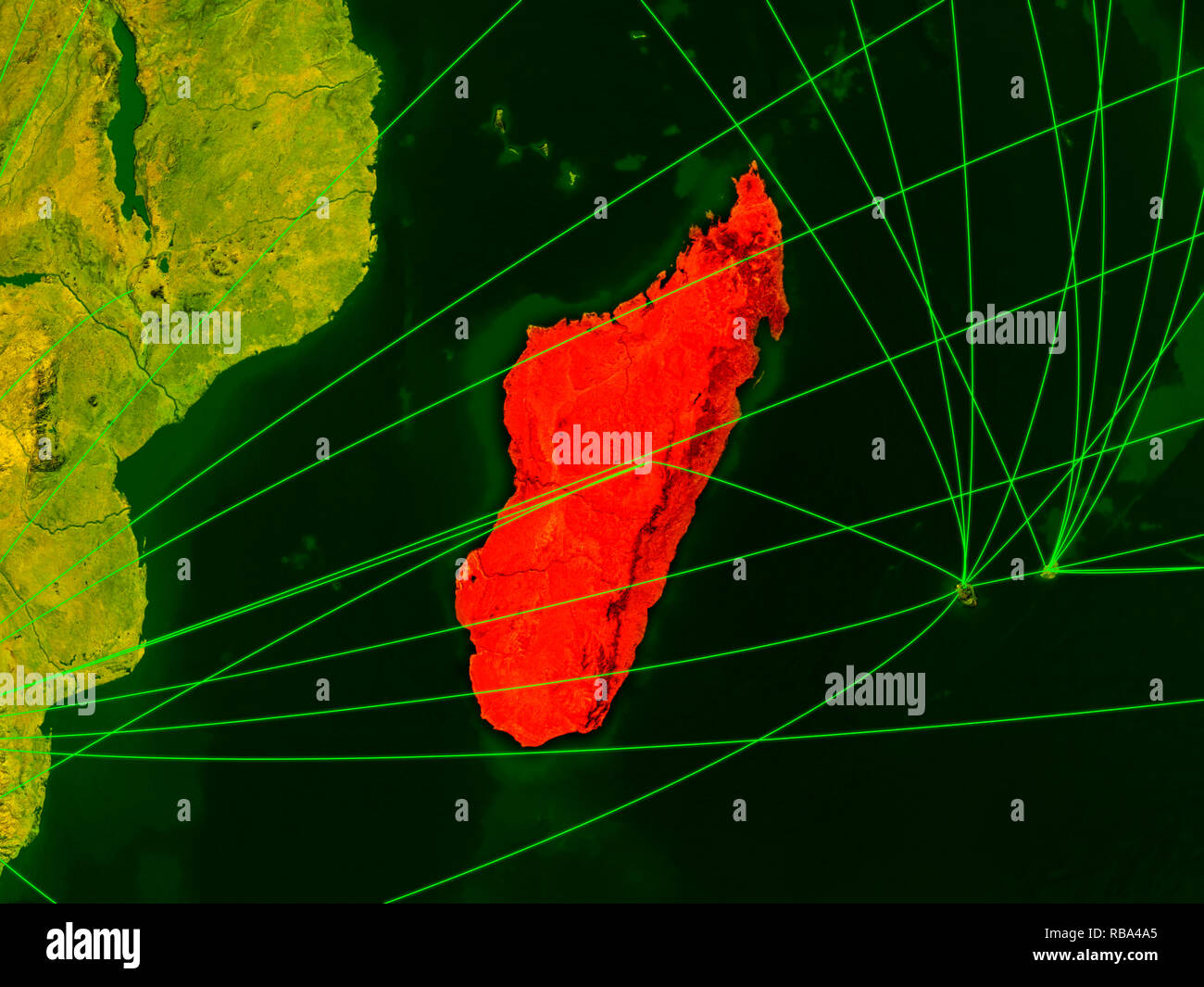 Madagascar on digital map with networks. Concept of international ...