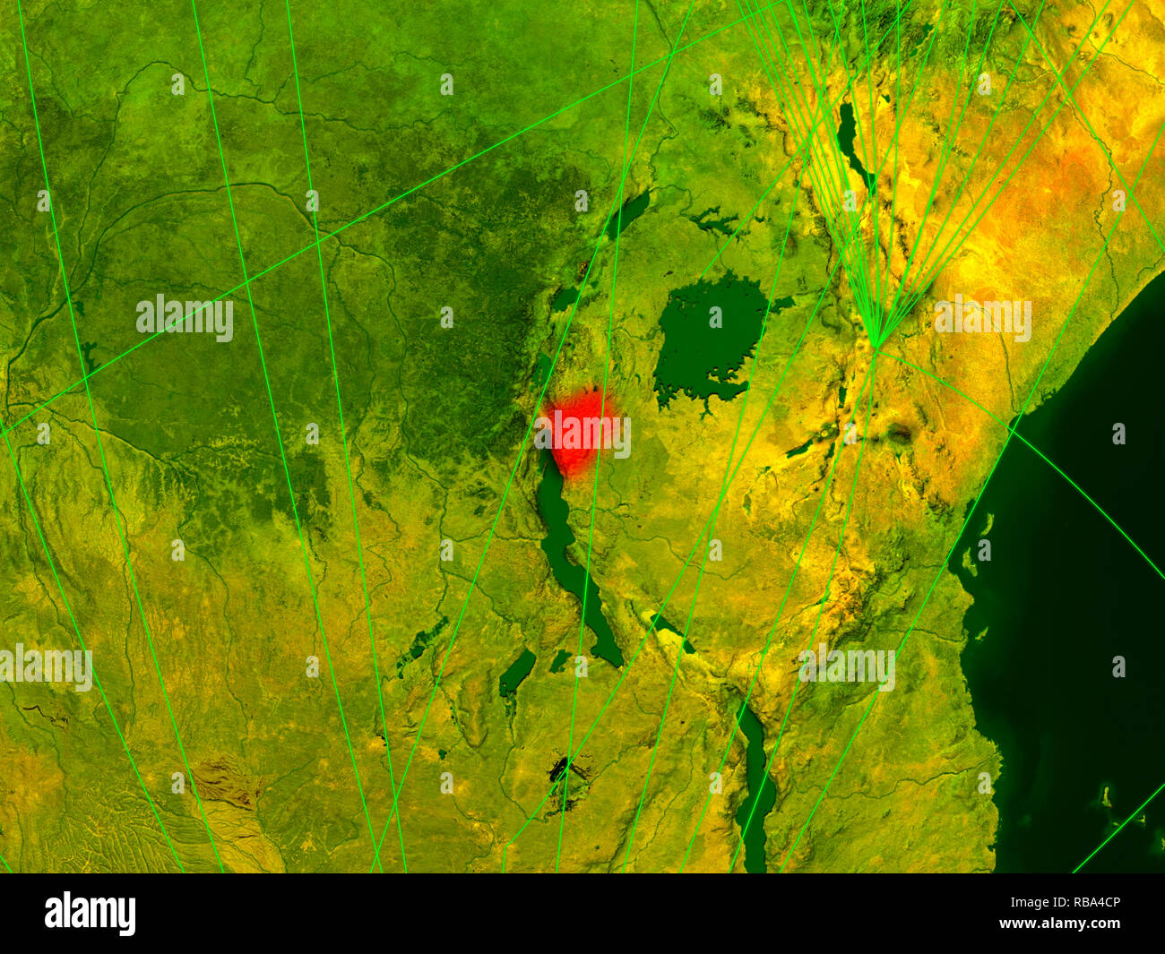 Burundi on digital map with networks. Concept of international travel ...
