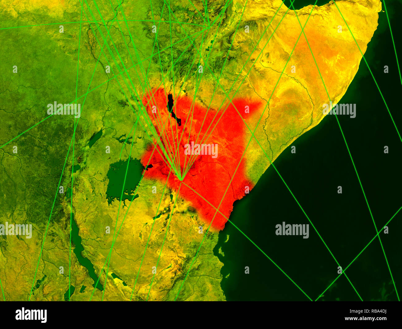 Kenya on digital map with networks. Concept of international travel ...