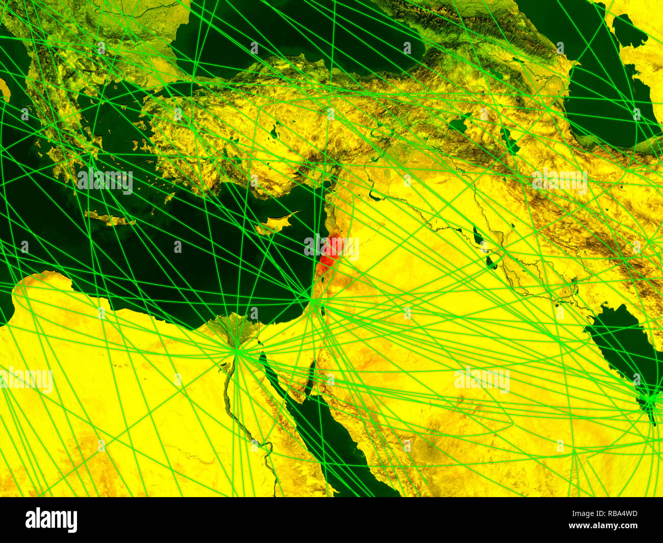 Lebanon on digital map with networks. Concept of international travel ...