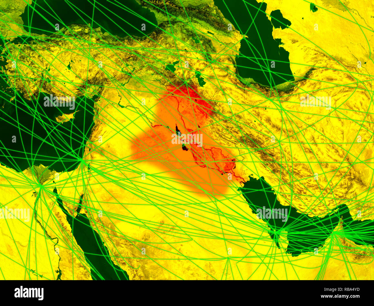 Iraq on digital map with networks. Concept of international travel ...