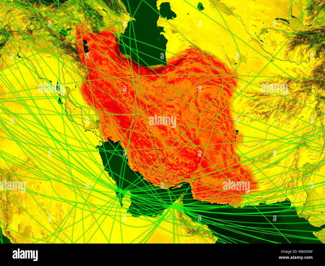 Iran on digital map with networks. Concept of international travel ...