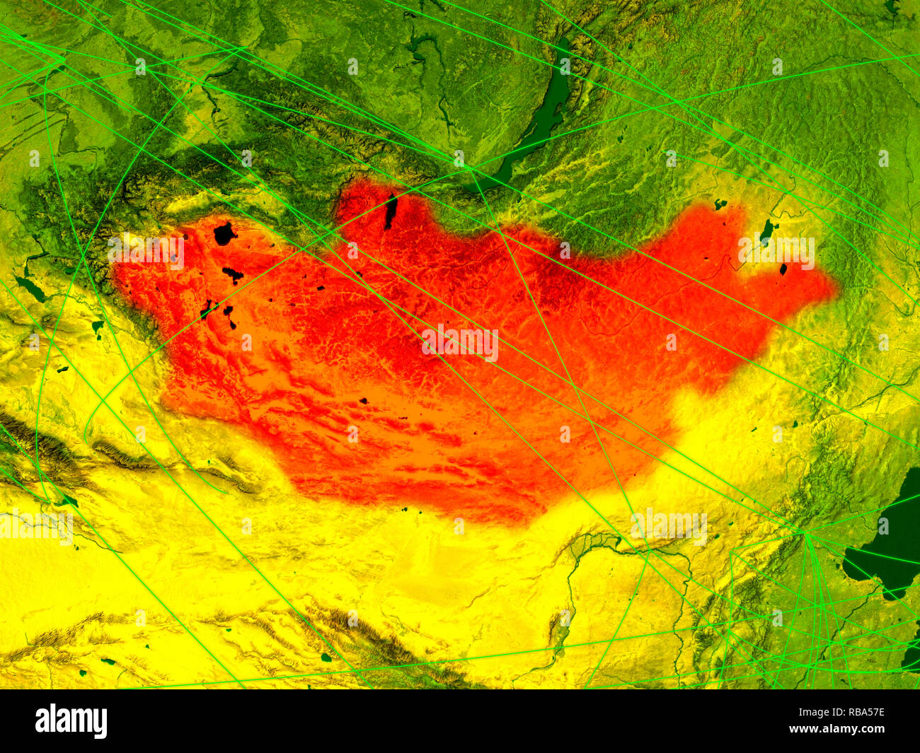 Mongolia on digital map with networks. Concept of international travel ...