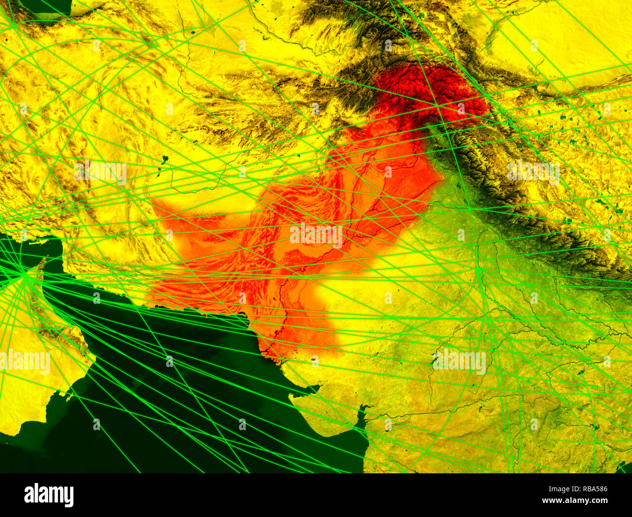 Pakistan on digital map with networks. Concept of international travel ...