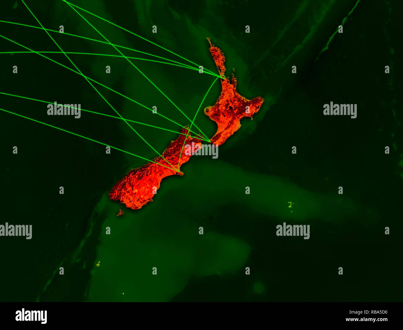 New Zealand on digital map with networks. Concept of international ...