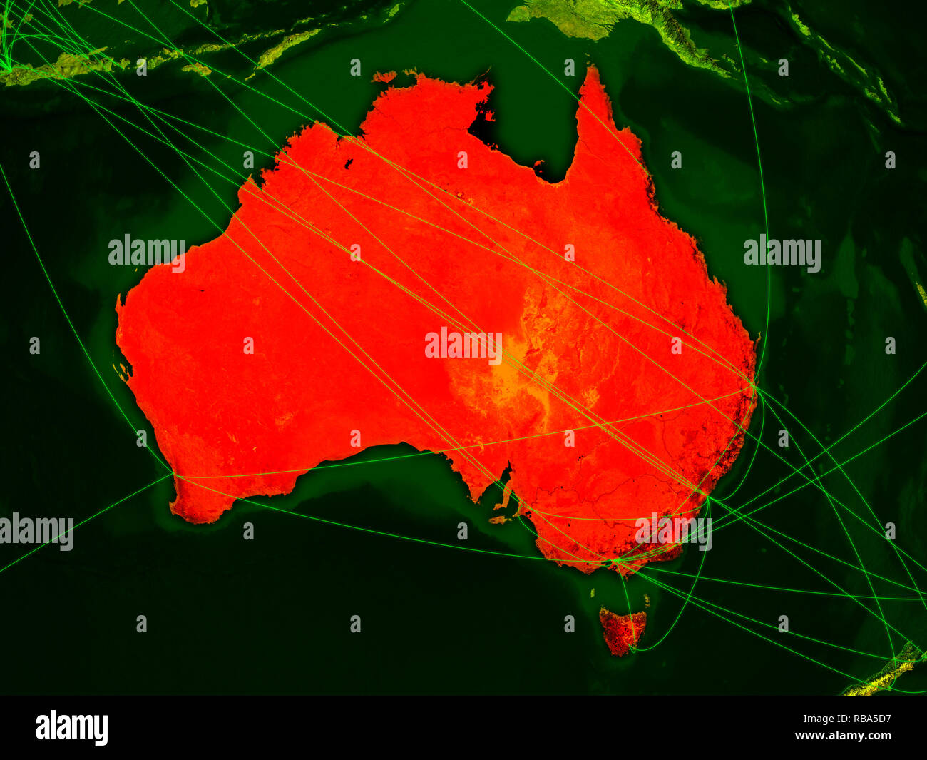 Australia on digital map with networks. Concept of international travel ...