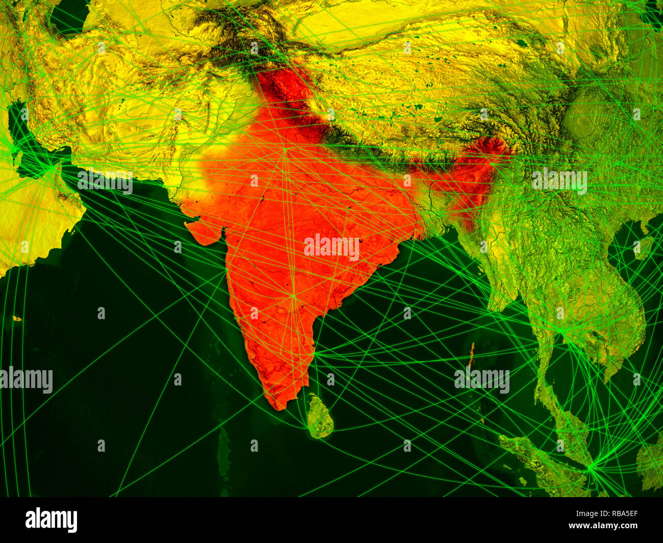 India on digital map with networks. Concept of international travel ...