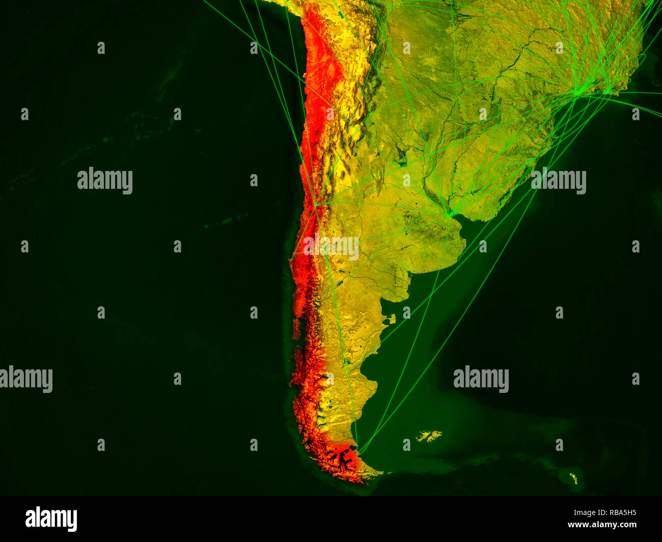 Chile on digital map with networks. Concept of international travel ...