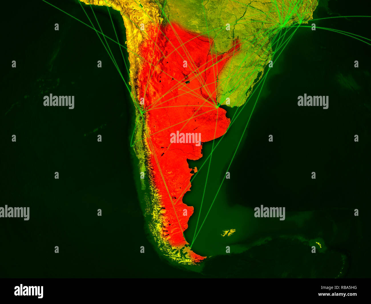 Argentina on digital map with networks. Concept of international travel ...