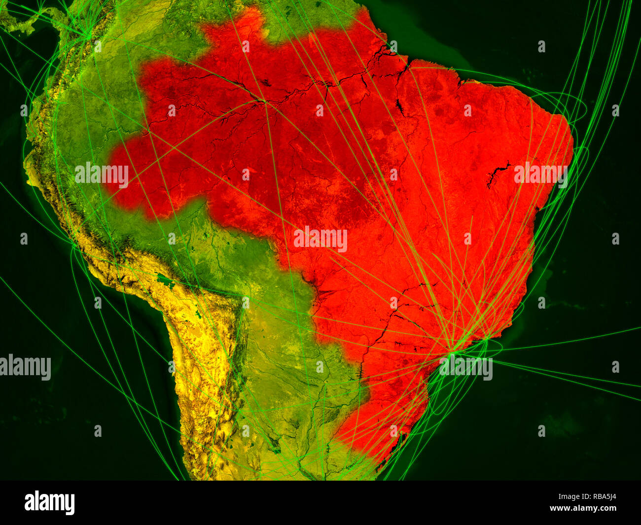 Brazil on digital map with networks. Concept of international travel ...