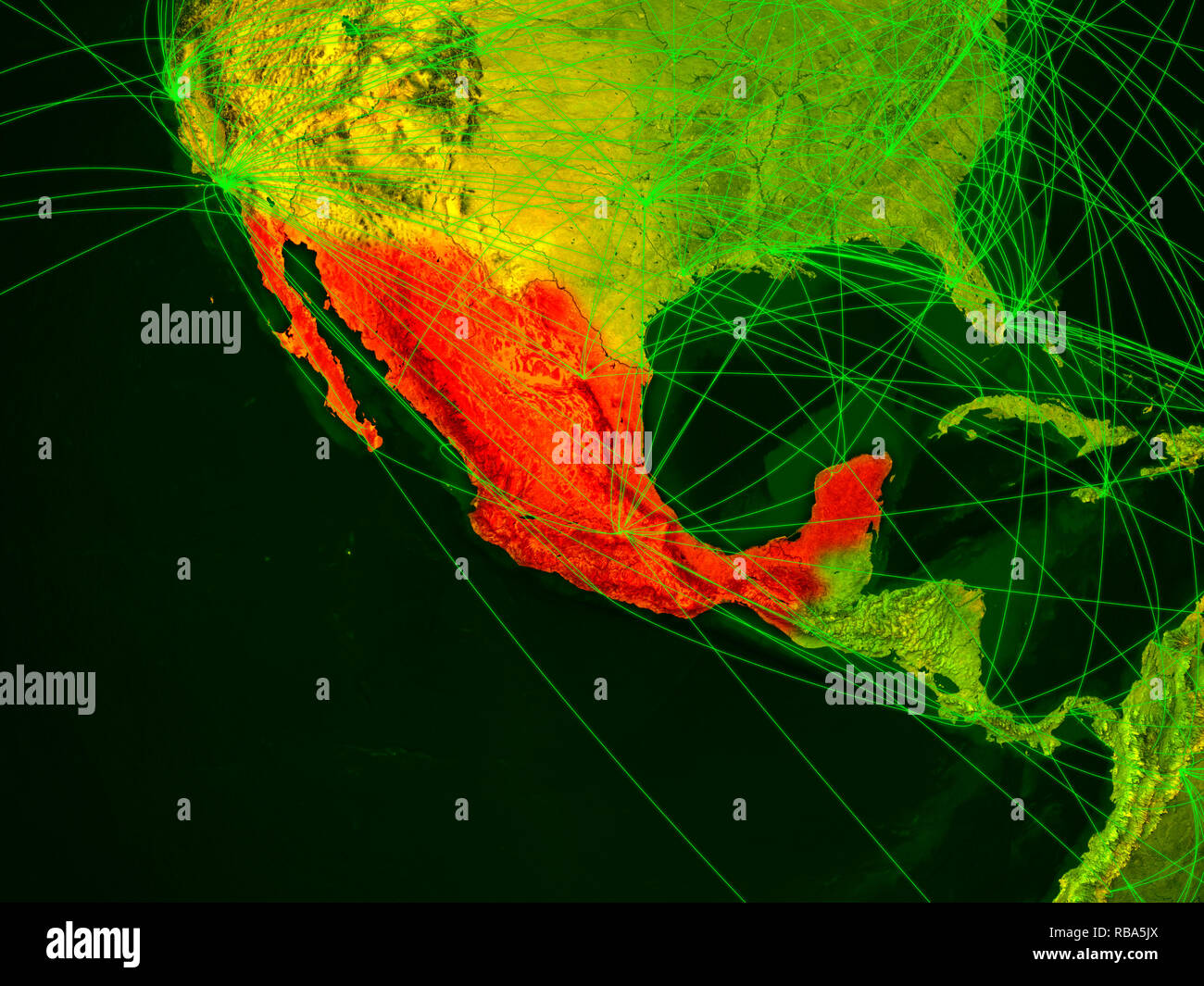 Mexico on digital map with networks. Concept of international travel ...