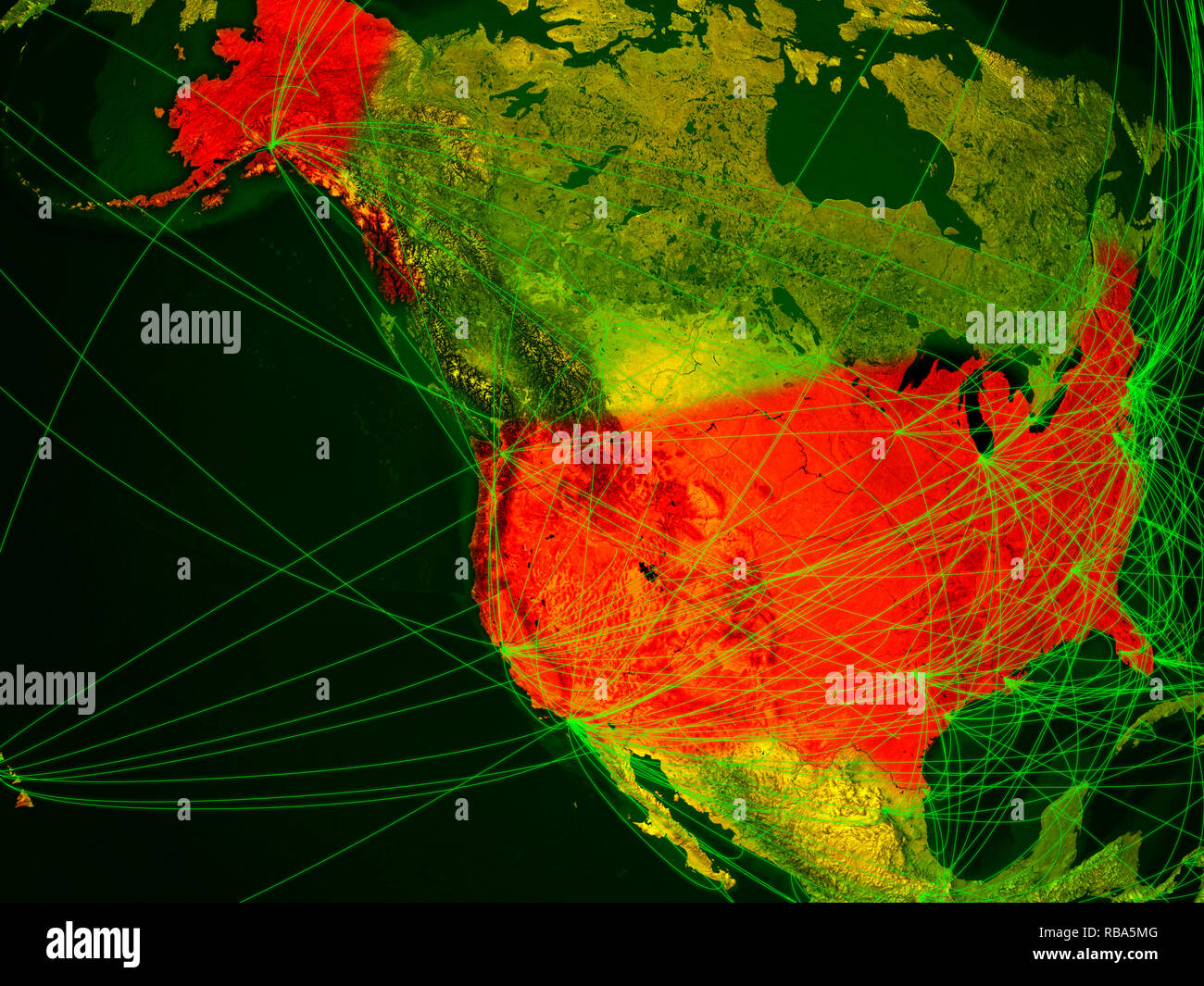 USA on digital map with networks. Concept of international travel ...