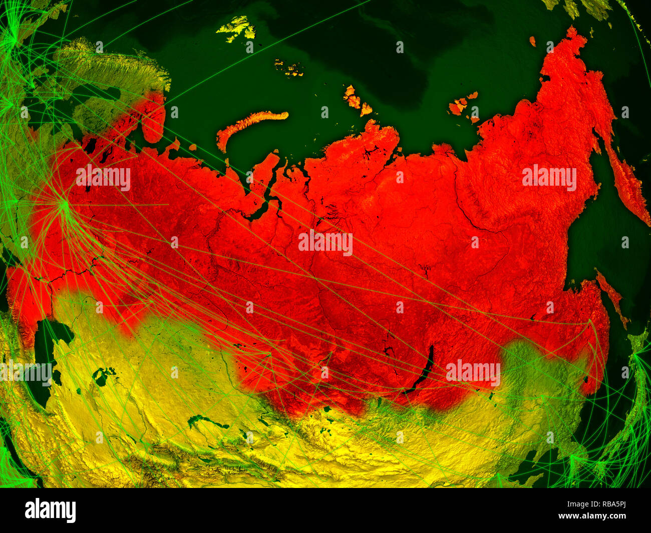 Russia on digital map with networks. Concept of international travel ...
