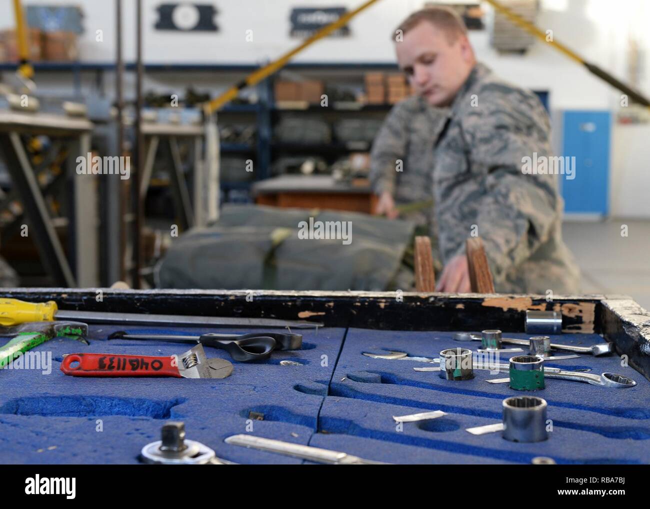 Tools lay on a cart at Ramstein Air Base, Germany, Dec. 29, 2016. When ...