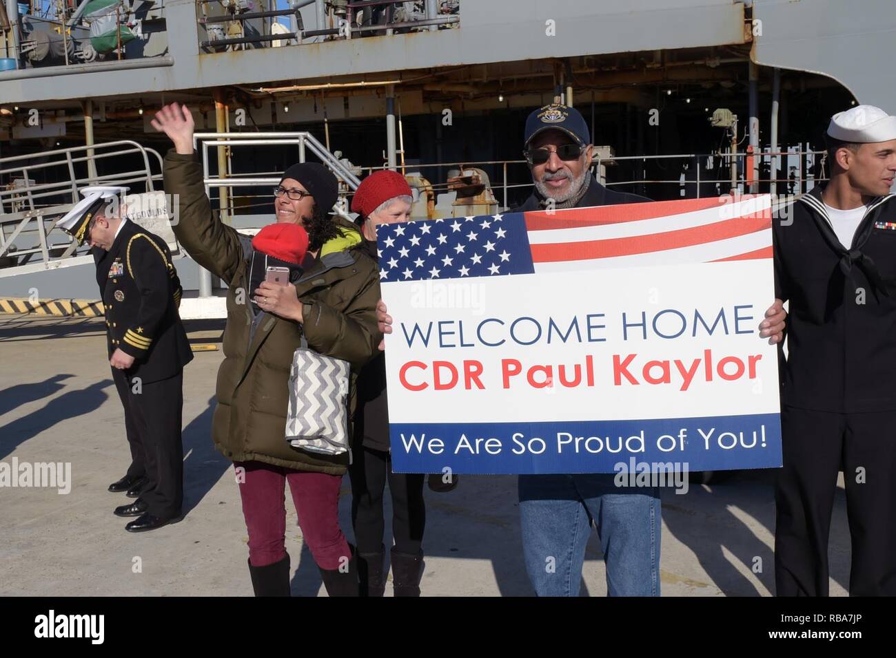 NORFOLK (Dec. 30, 2016) Family members of Cmdr. Paul Kaylor, commanding ...