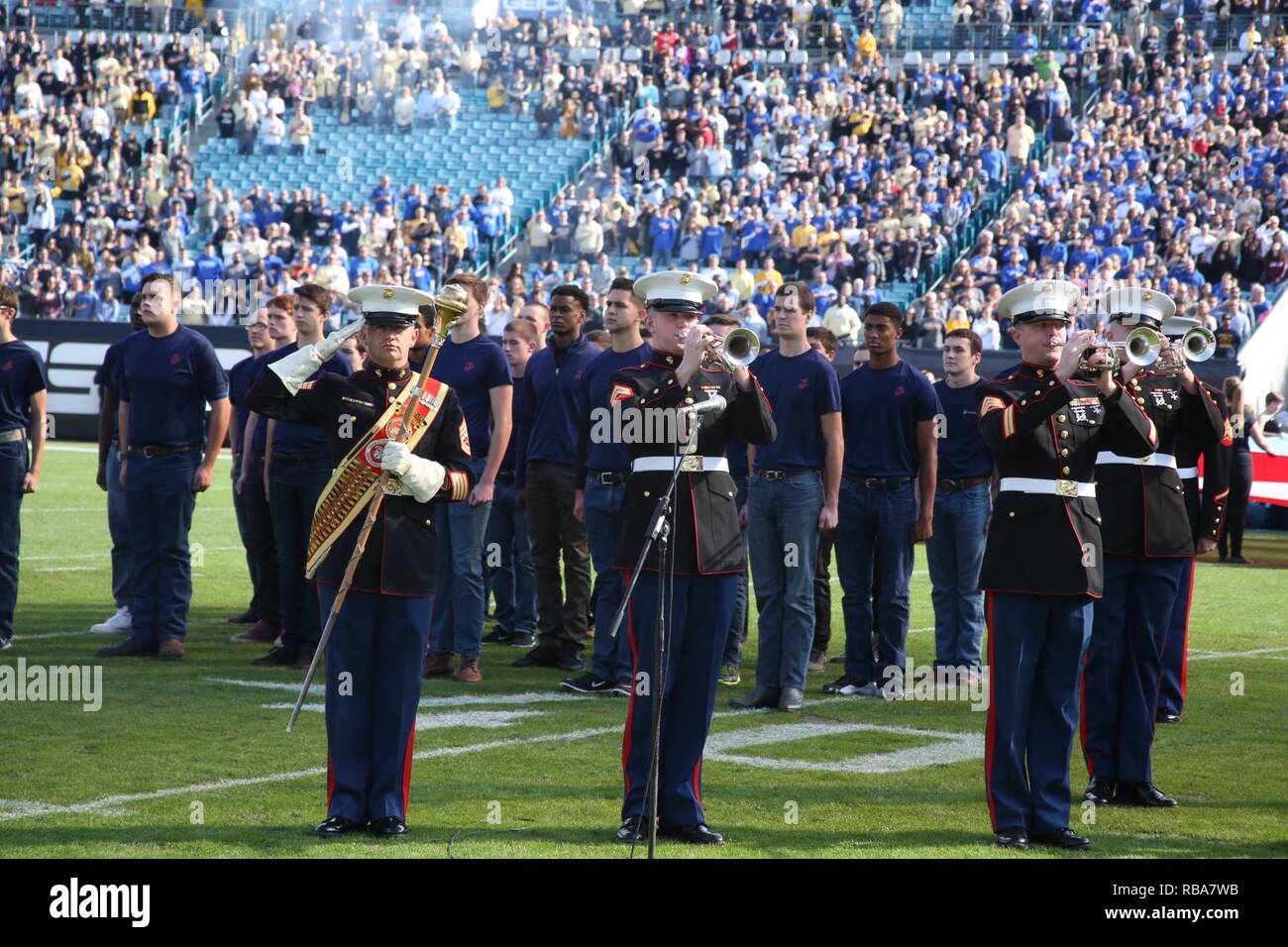 U.S. Marines with the Parris Island Marine Band perform the National ...