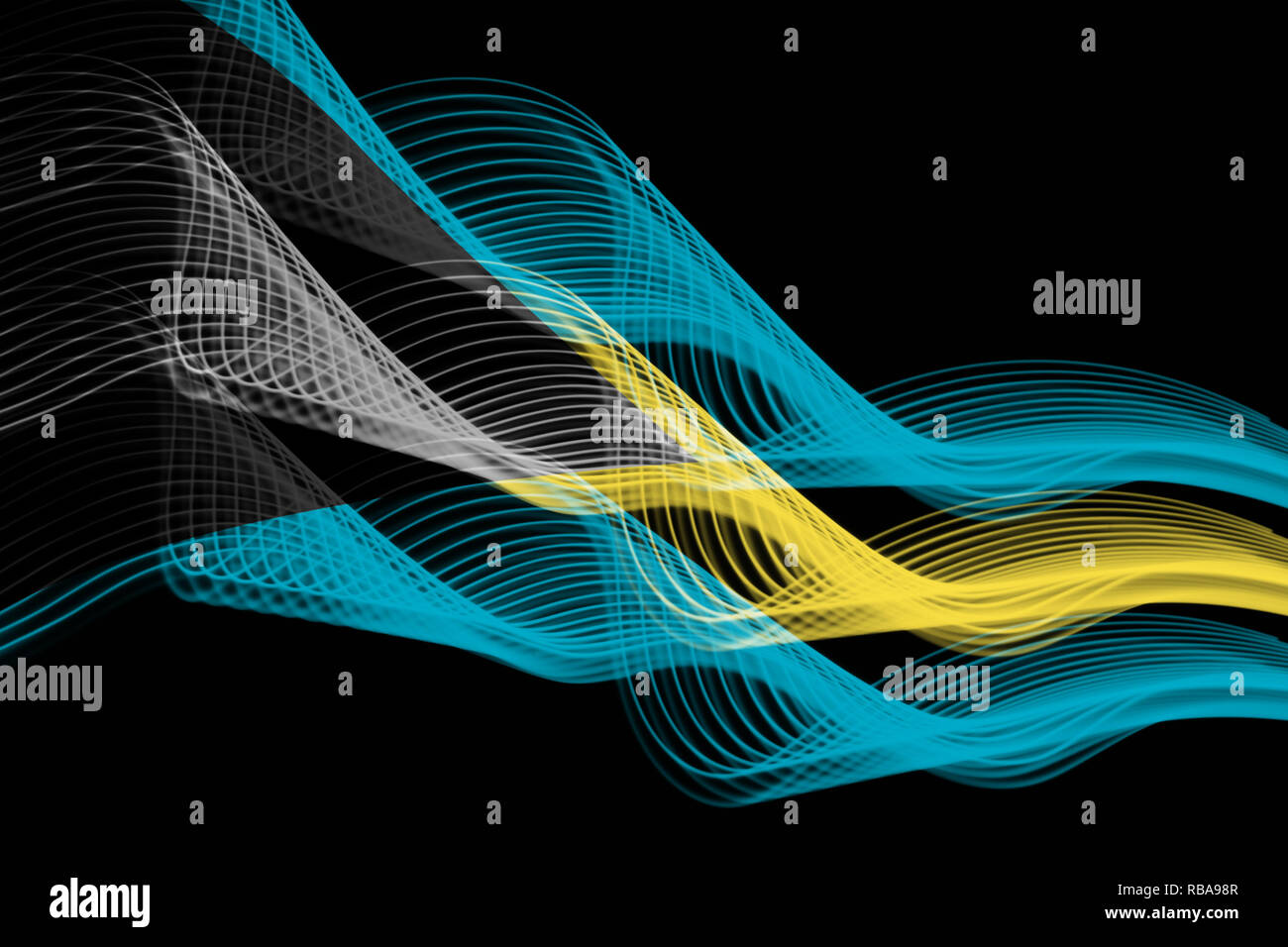 National flag of Bahamas from neon glowing intersecting lines on black ...