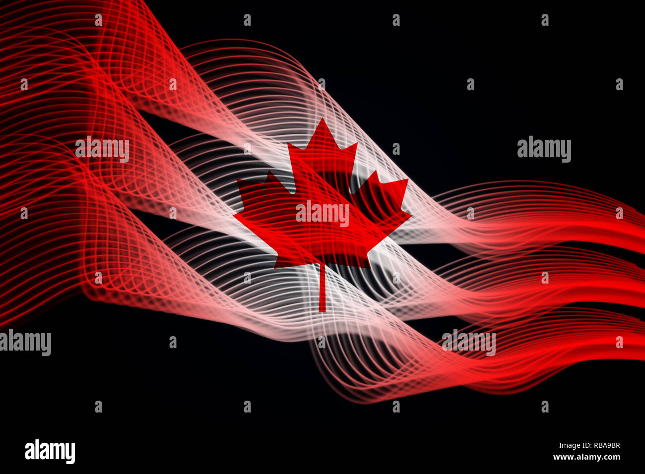 Canada's national flag of neon glowing intersecting lines on a black ...