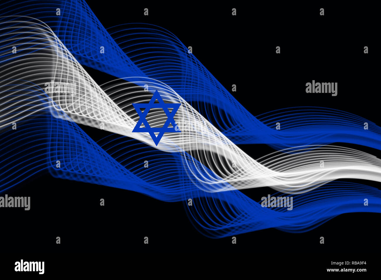National flag of Israel from neon glowing intersecting lines on black ...