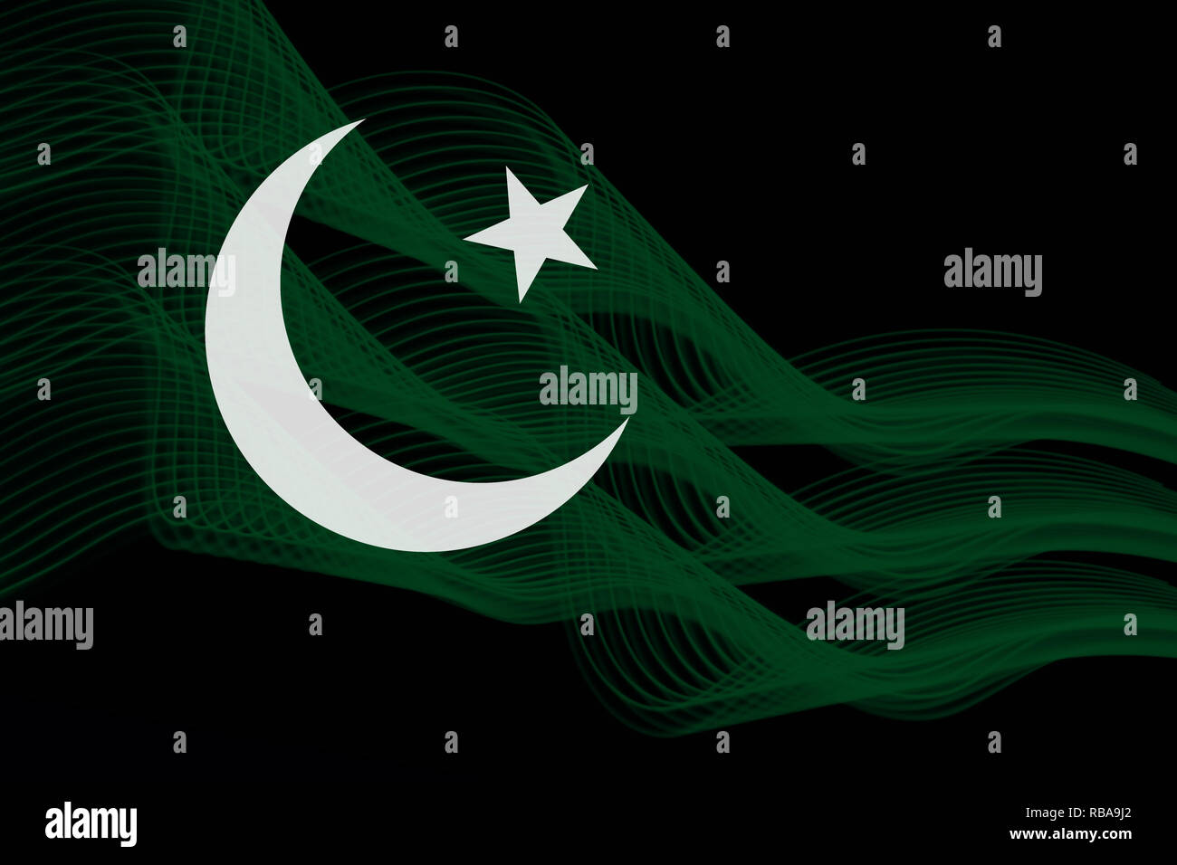 Pakistan national flag of neon glowing intersecting lines on black ...