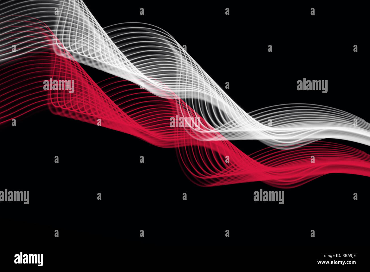 Poland national flag of neon glowing intersecting lines on black ...