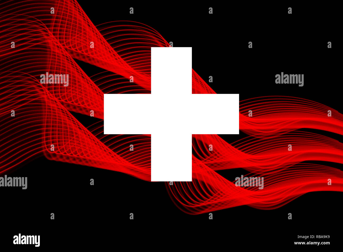 Switzerland national flag from neon glowing intersecting lines on black ...
