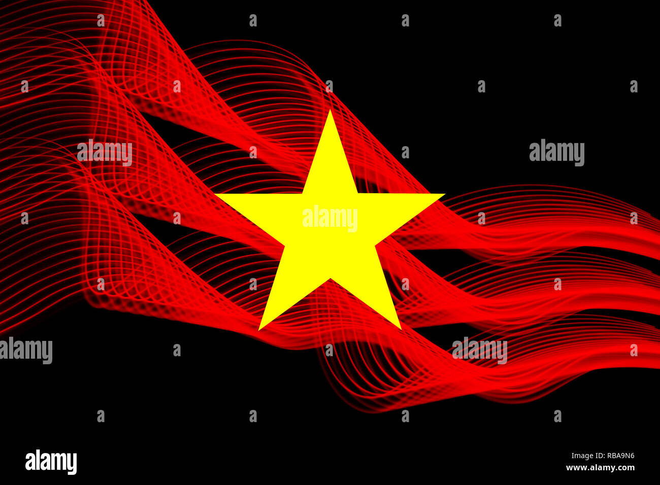 Vietnam national flag of neon glowing intersecting lines on black ...