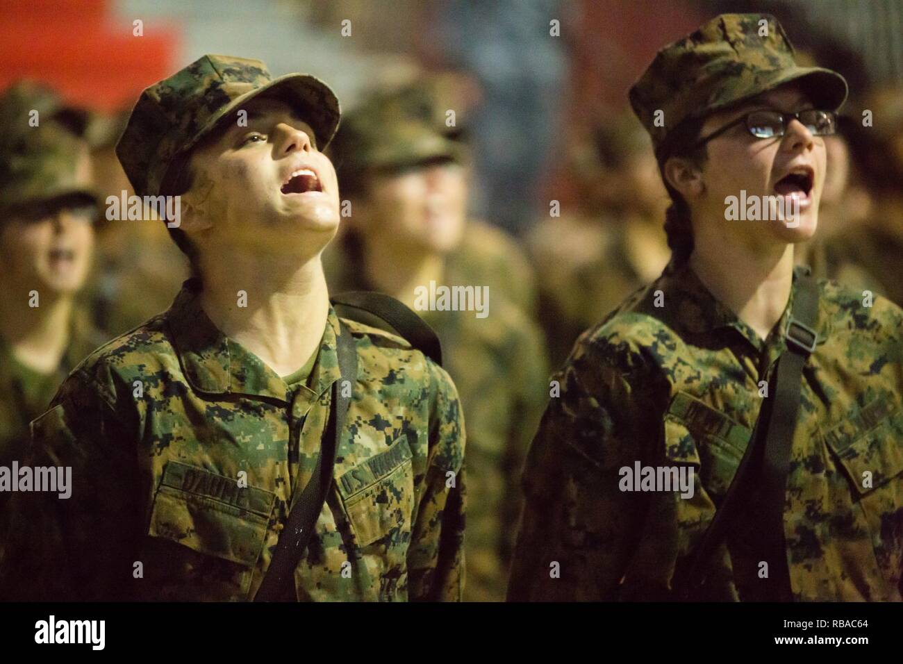 Pvt. Maria Daume sings the Marines' Hymn Jan. 5, 2017, on Parris Island ...