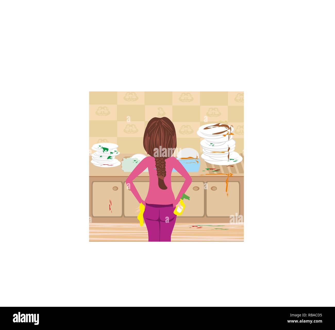 Beautiful young housewife cleaning kitchen Stock Vector Images - Alamy