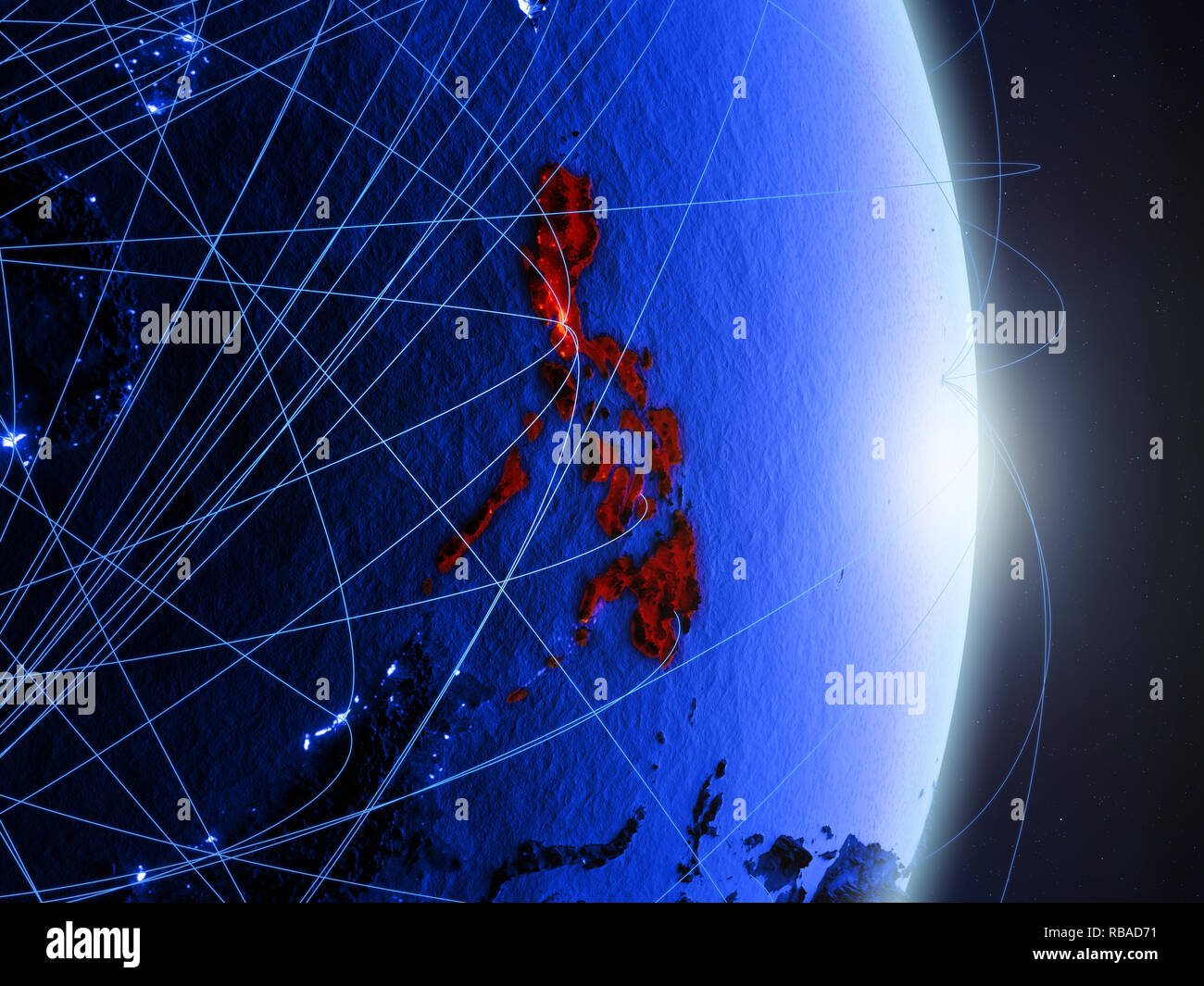 Philippines on blue digital planet Earth with network. Concept of ...