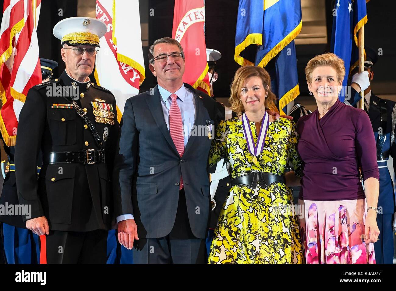 Defense Secretary Ash Carter and his wife, Stephanie, pose with Marine ...