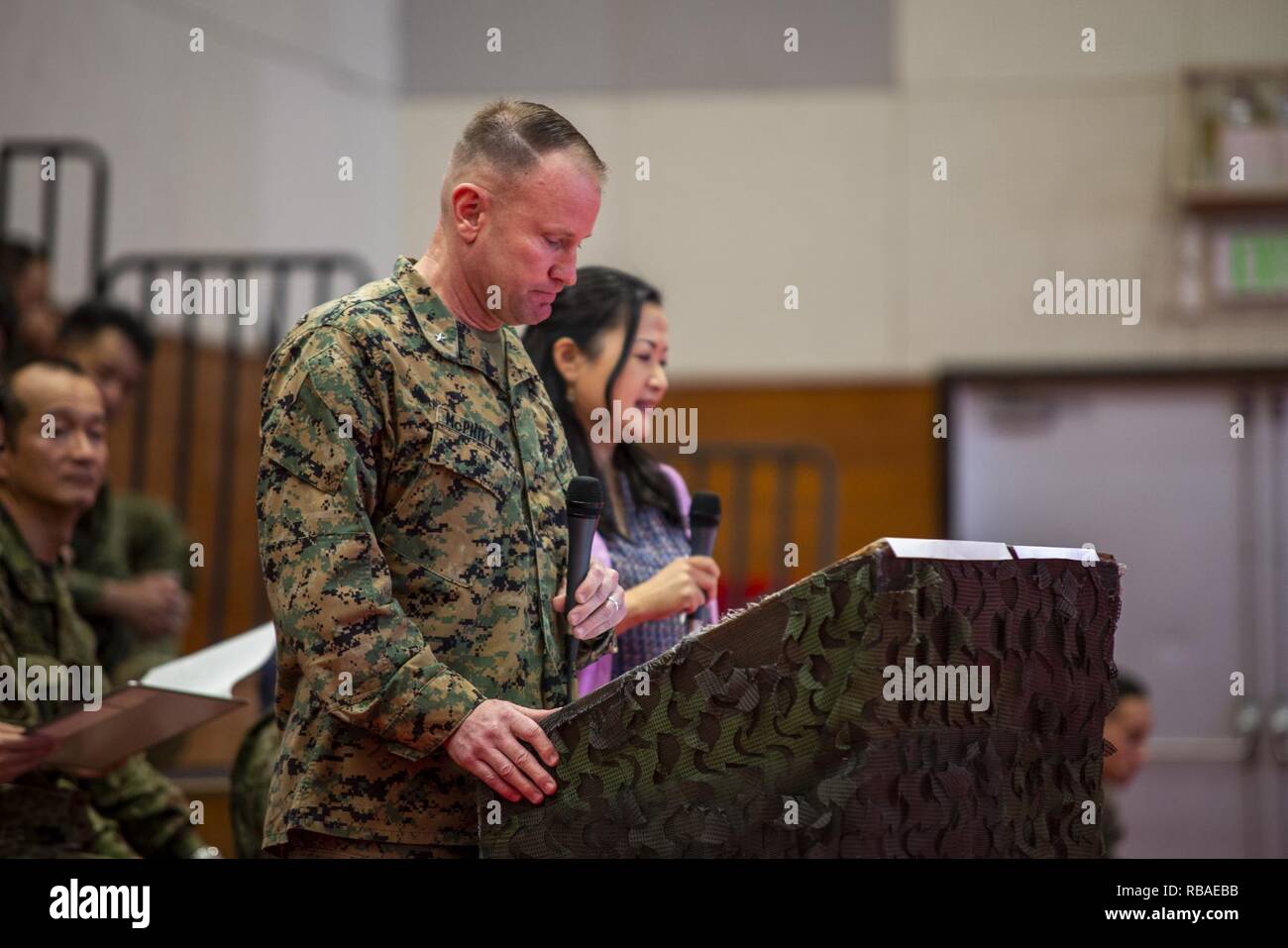 U.S. Marine Brig. Gen. Christopher McPhillips gives his remarks during ...