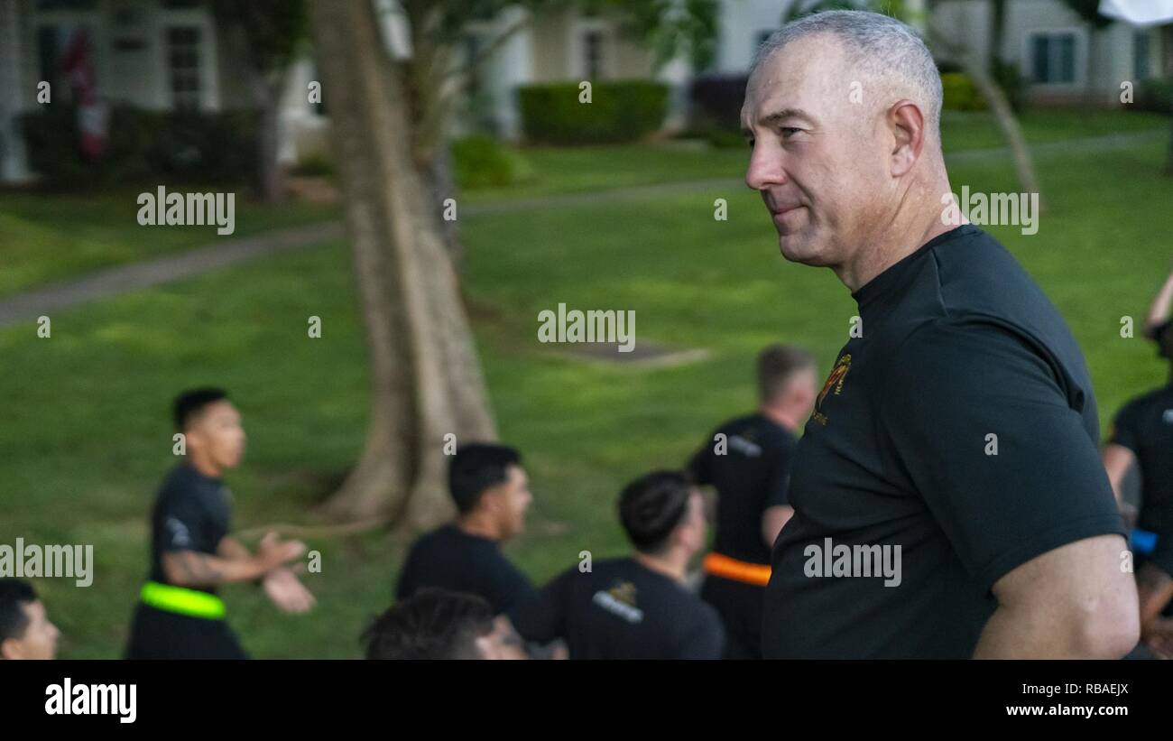 Command Sgt. Maj. Brian Hester veiws Soldiers at the end of a diviison ...
