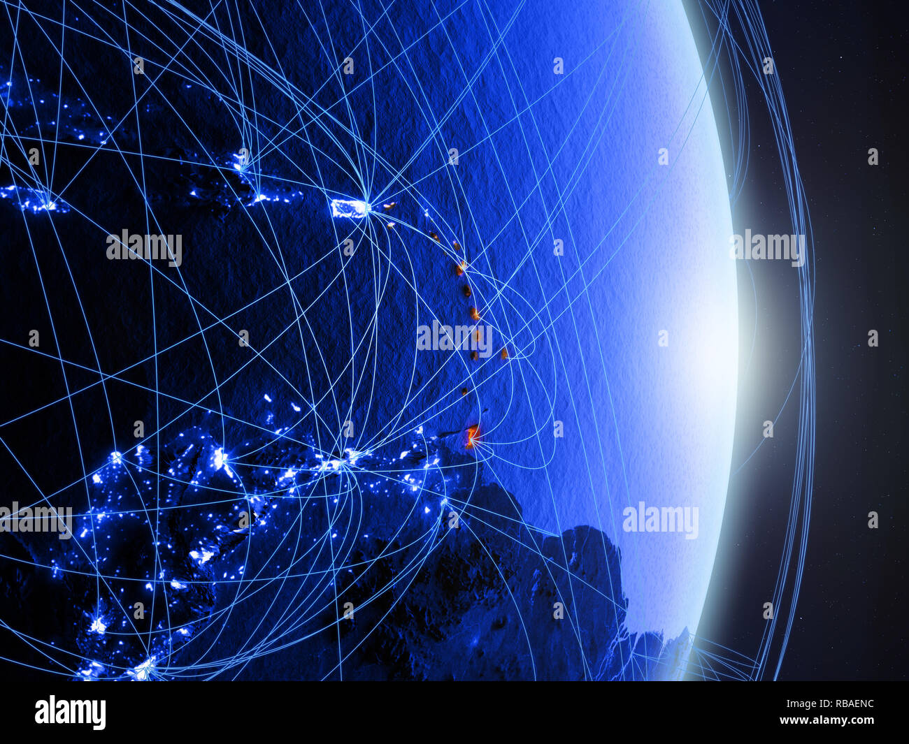 Caribbean on blue digital planet Earth with network. Concept of ...