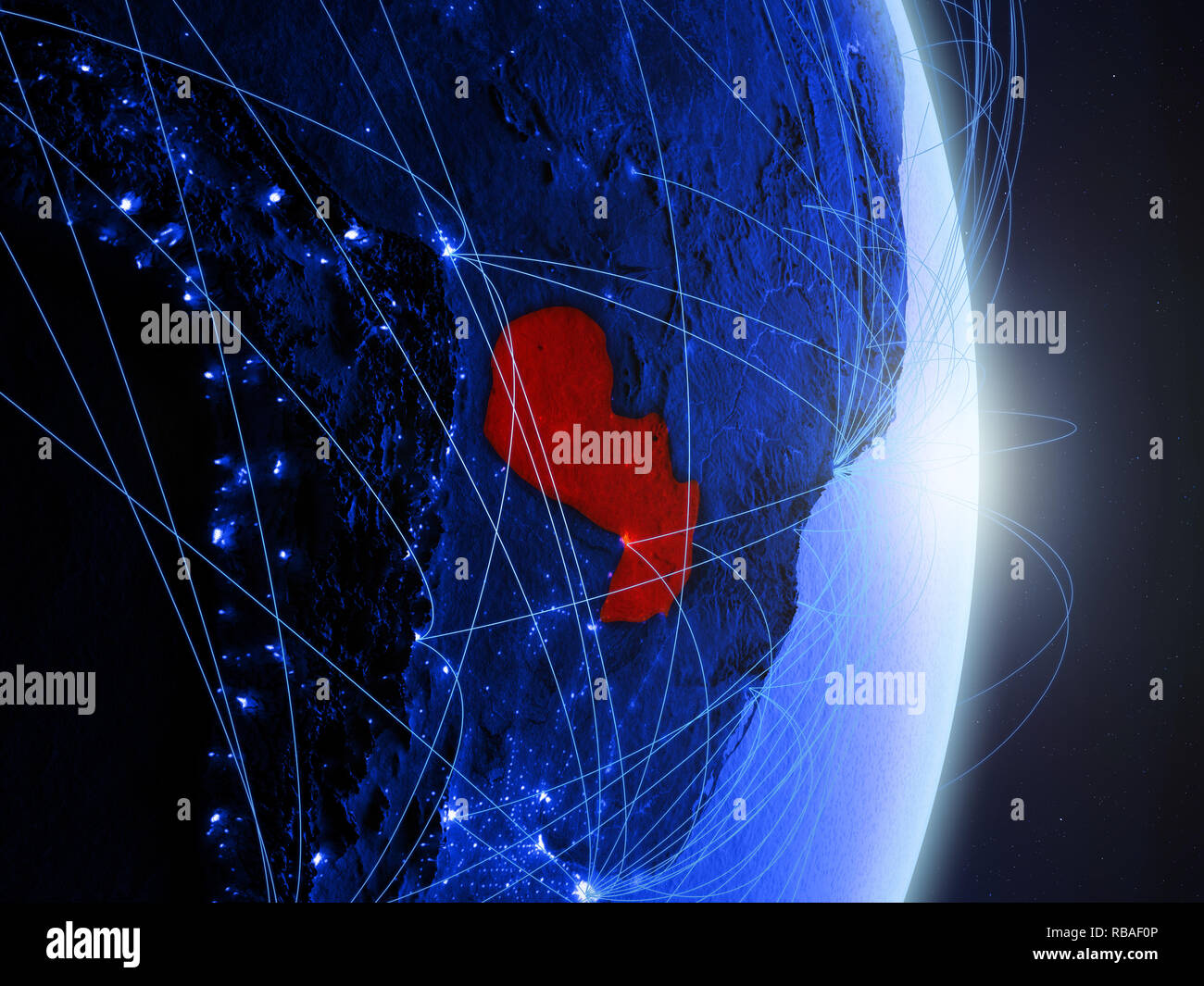 Paraguay on blue digital planet Earth with network. Concept of ...