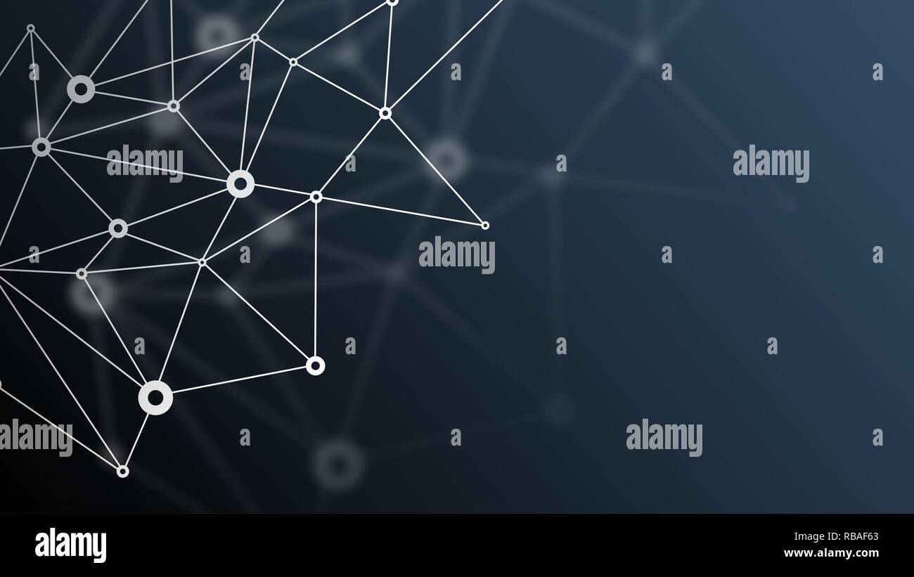 Abstract futuristic crypto blockchain. White dots and shapes in ...