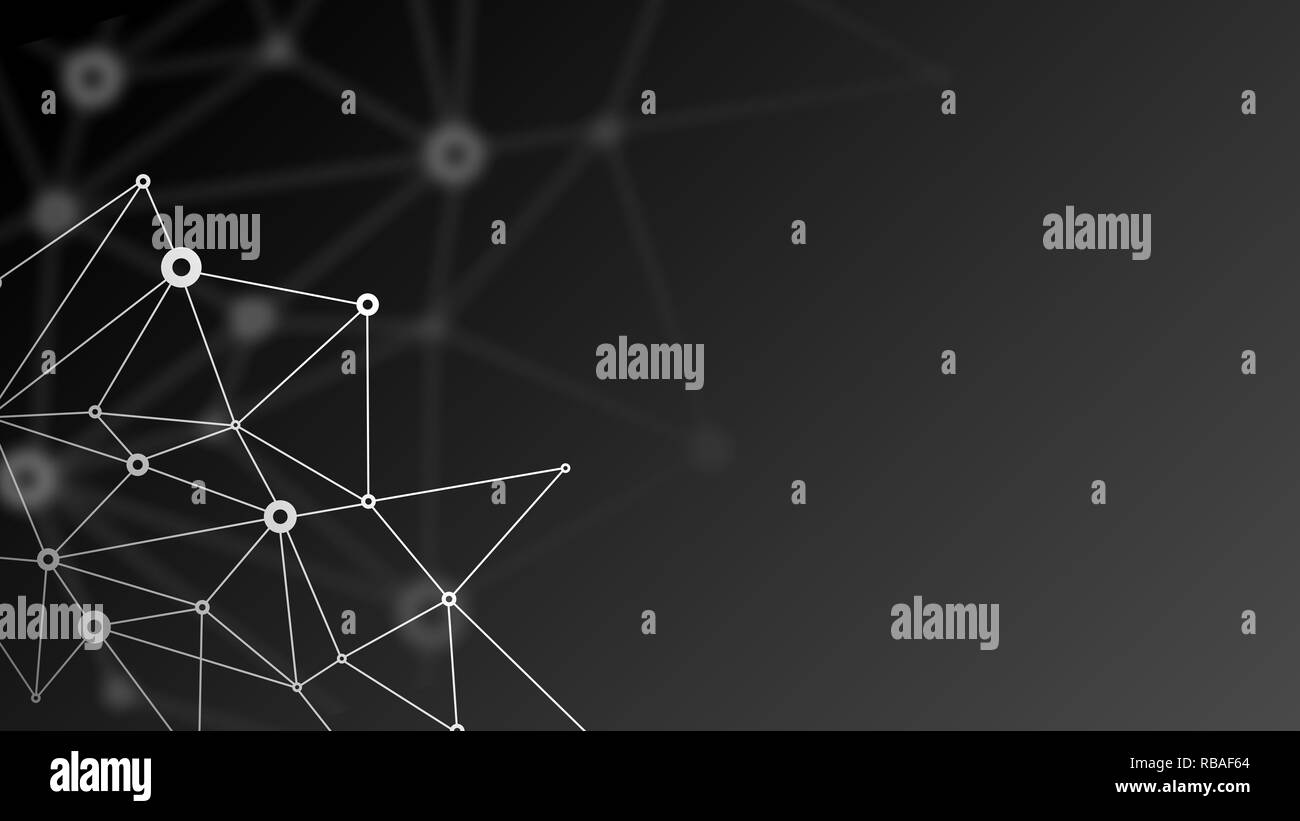 Abstract futuristic crypto blockchain. White dots and shapes in ...