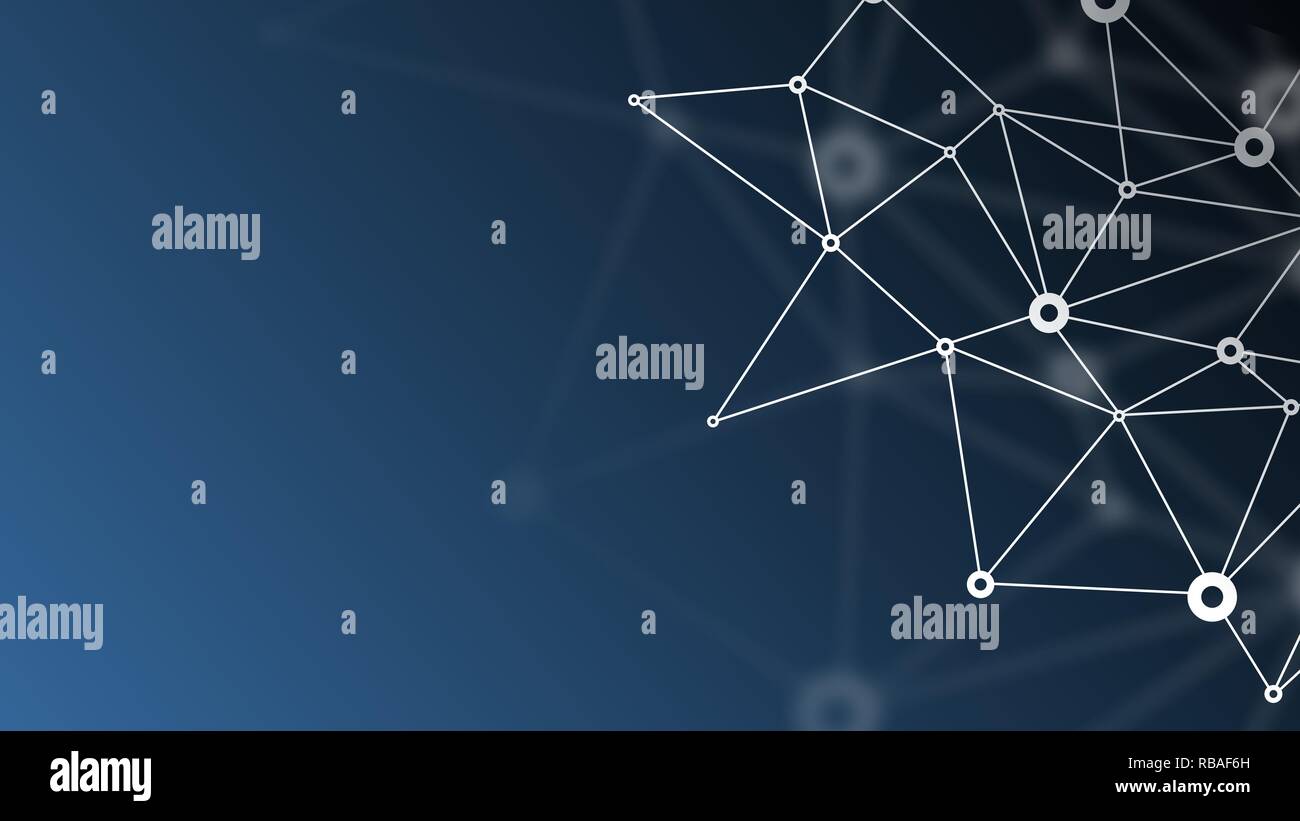 Abstract futuristic crypto blockchain. White dots and shapes in ...